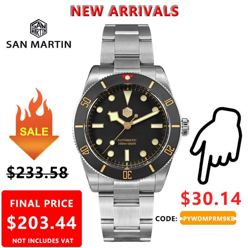 San Martin 37mm BB54 Vintage Diver Watch NH35 Automatic Movement ...