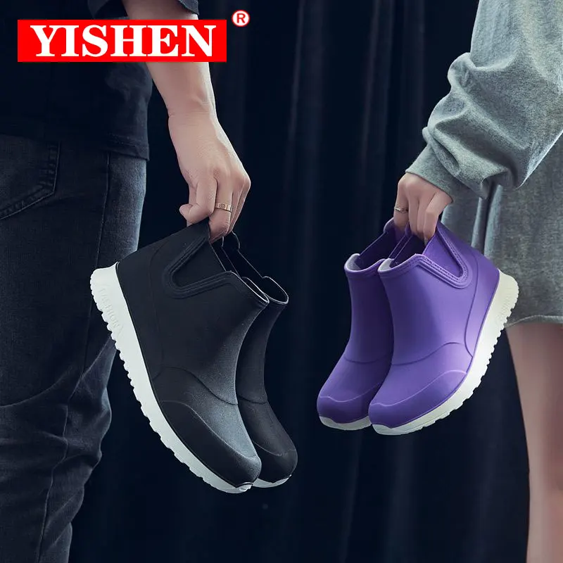 Yishen-Unisex-Waterproof-Ankle-Rubber-Rain-Boots-Work-Safety-Galoshes ...