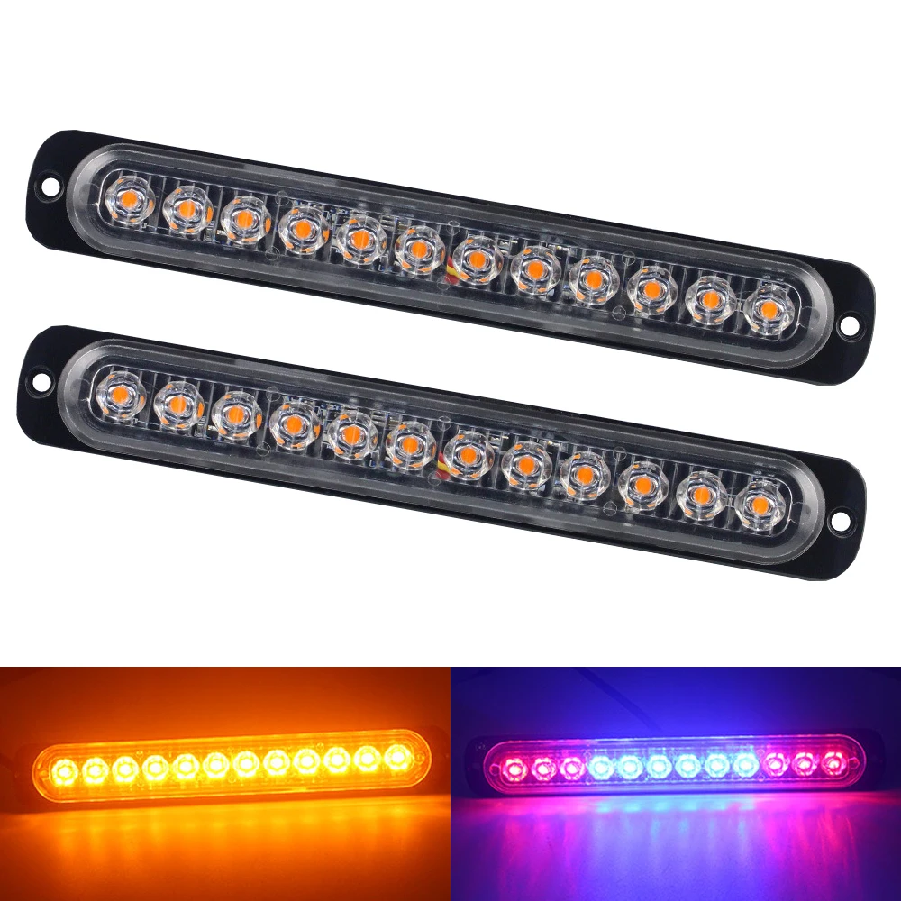2pcs-12-LED-Strobe-Lights-Emergency-Orange-Flashing-Light-Beacon-Yellow ...