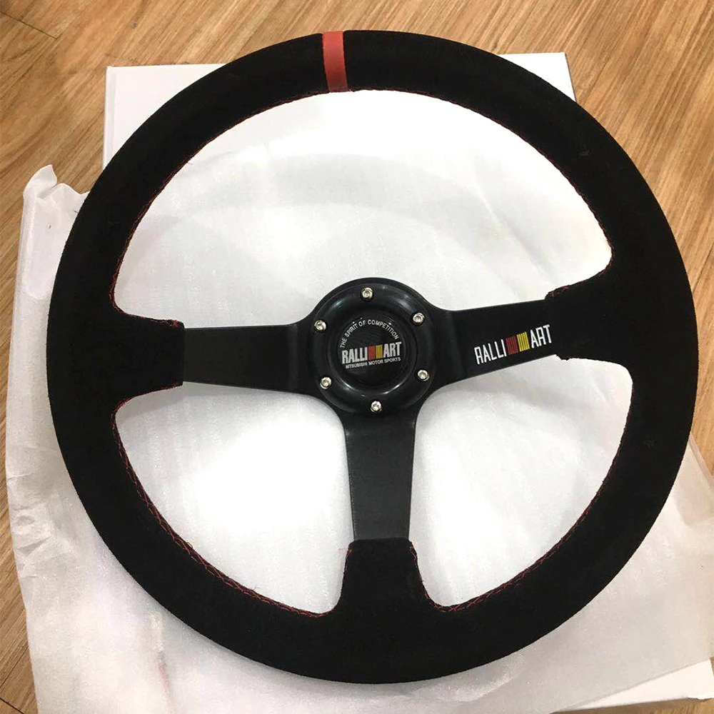 14inch Ralliart Suede Leather Deep Dish Drift Sport Steering Wheels For ...