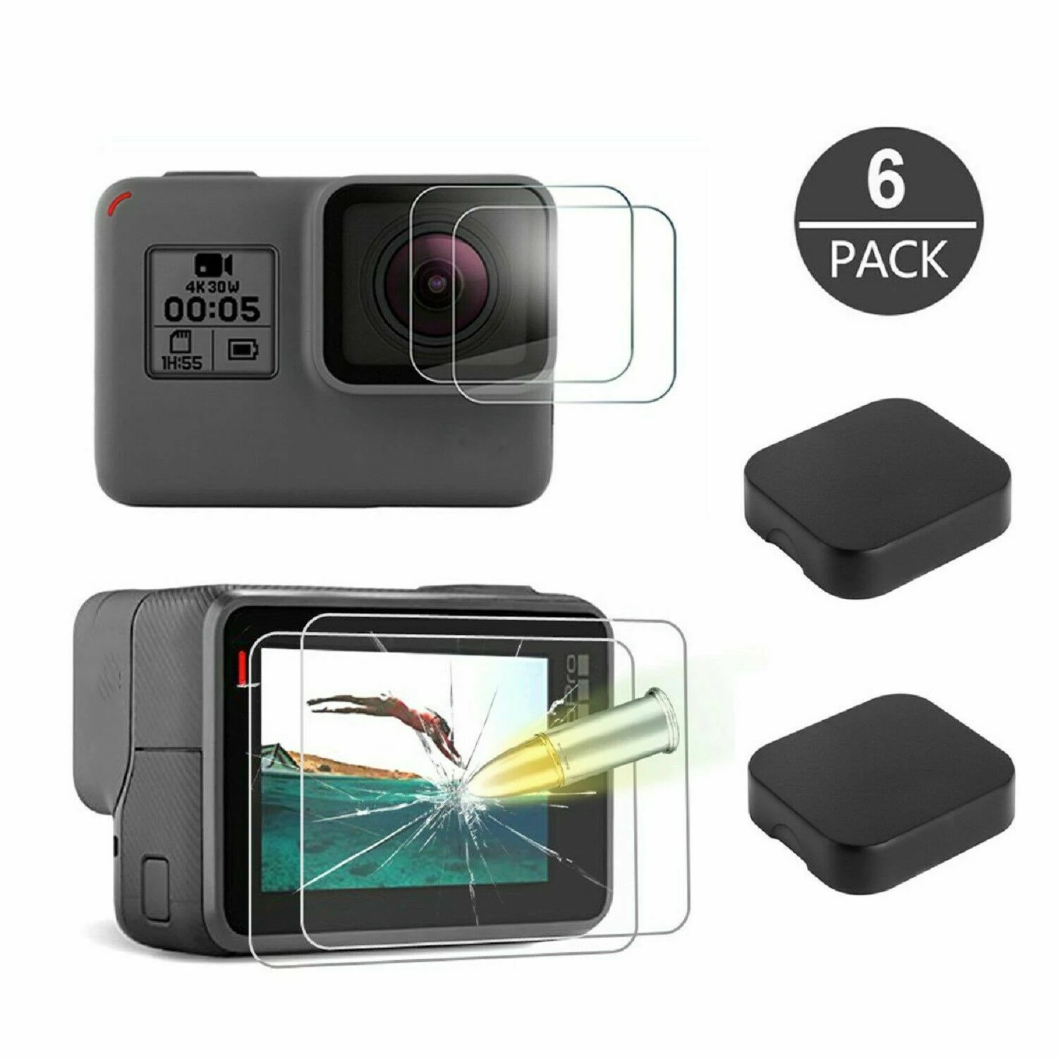 6Pcs-Tempered-Glass-Screen-Protector-Lens-Cap-Cover-For-GoPro-Hero-7-6 ...