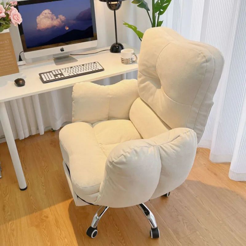 Velvet-Ergonomic-Office-Chair-Back-Cushion-Aesthetic-White-Recliner ...