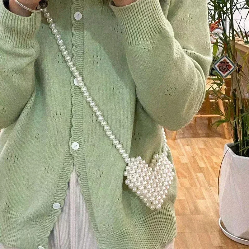 Heart Mini Bags for Women Delicate Pearl Cute Shoulder Crossbody Bag ...