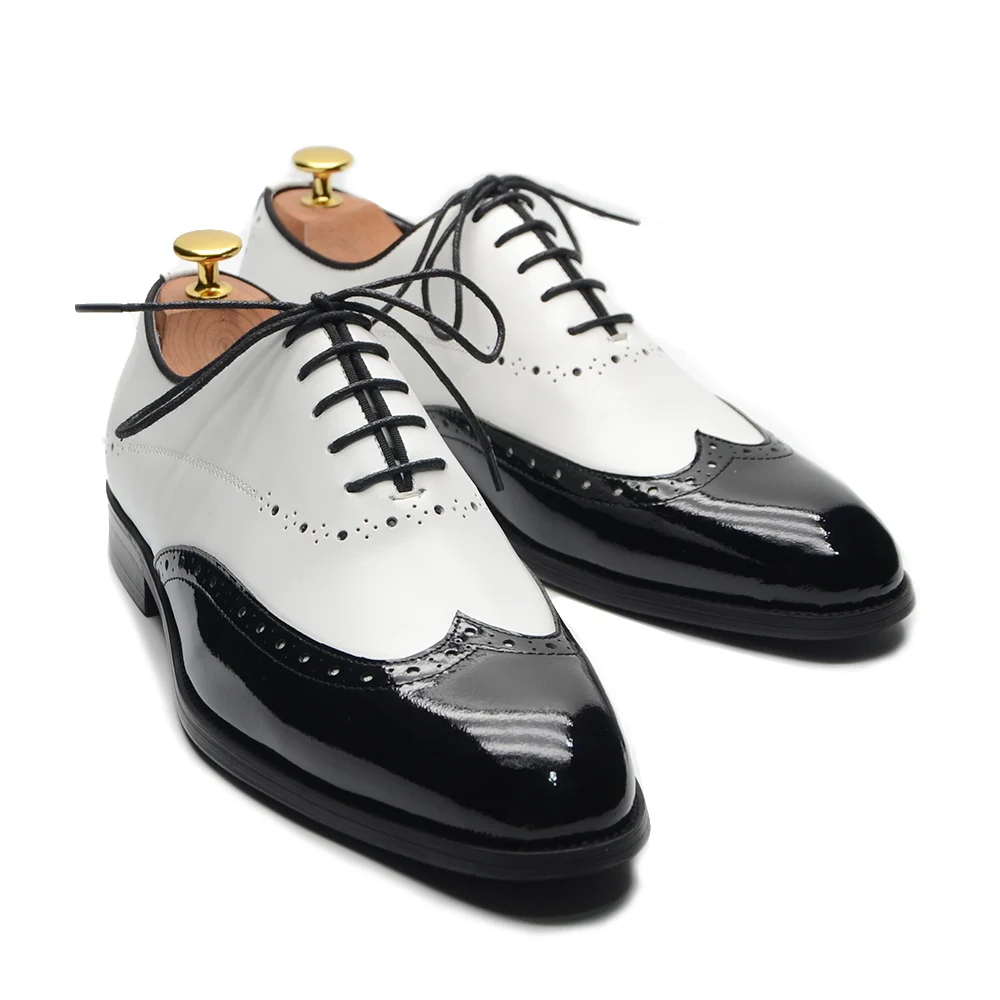 Formal-Oxfords-Shoes-for-Men-White-Black-Real-Cow-Patent-Leather ...