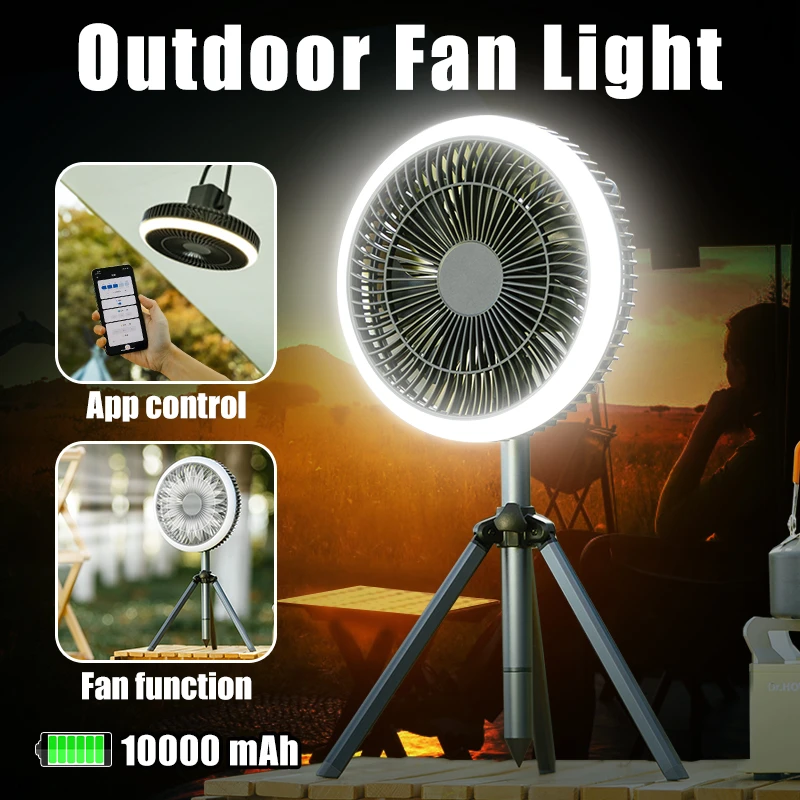 10000mah Portable Camping Fan Lantern Rechargeable Fan Light Hanging ...