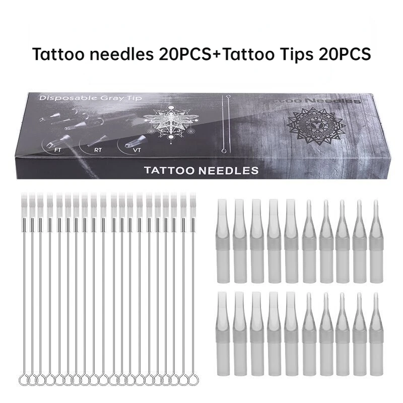 40pcs/Set Tattoo Needles 20PCS and Tattoo Tips 20PCS Mixed Professional ...