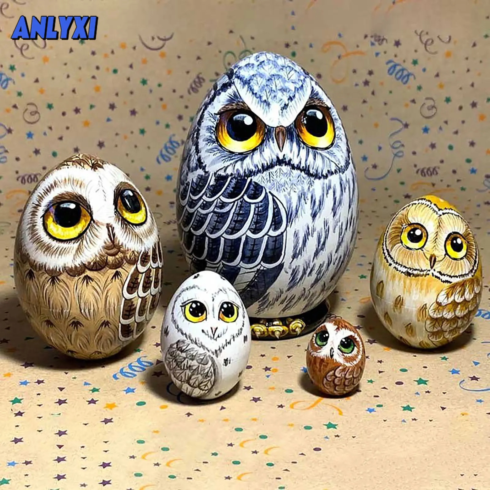 Neue Eule Figuren Miniaturen Nesting Ei Handwerk Set Matryoshka Puppen ...