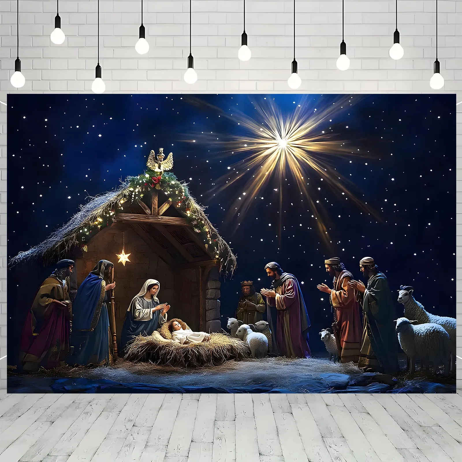 1 piece, Classic Nativity Scene Christmas Background Banner - Detailed ...