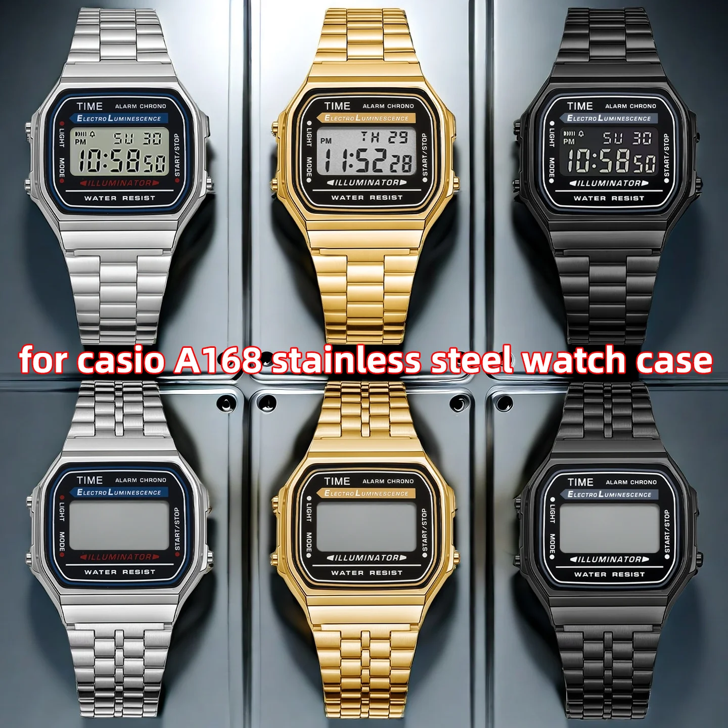 For Casio A168 Full Metal Case Mod Kit - 304 Stainless Steel Bezel ...