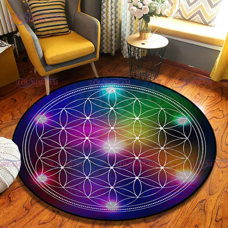 Geometric-Symbols-Flower-of-Life-Round-Rug-Sacred-Geometry-Decor-Rug ...