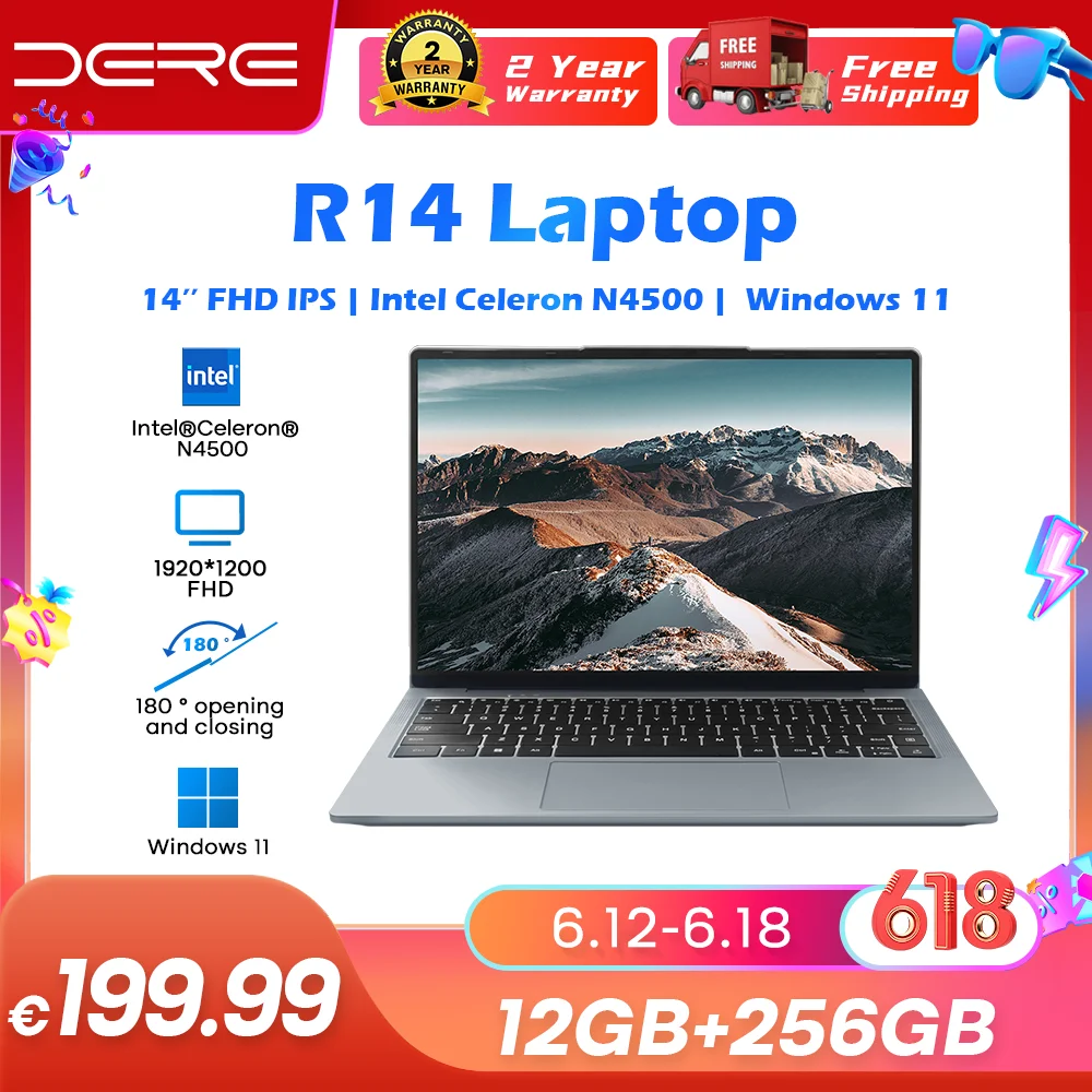 2023 New DERE R14 Laptop 14-inch FHD 1920 * 1200 Dual WiFi 12GB DDR4 ...