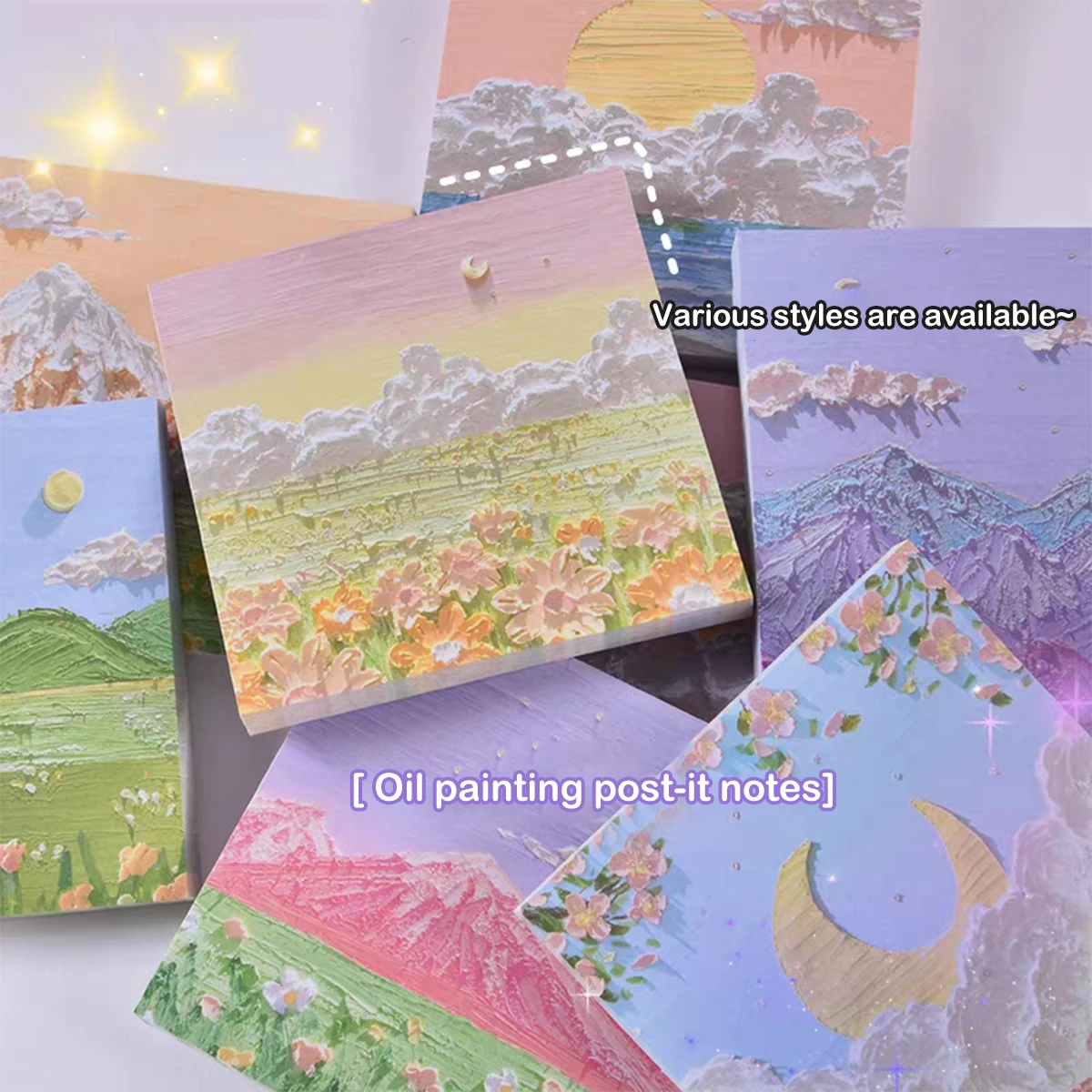Art Oil Painting Scenery Sticky Notes Ins Style Stickers Notepad ...