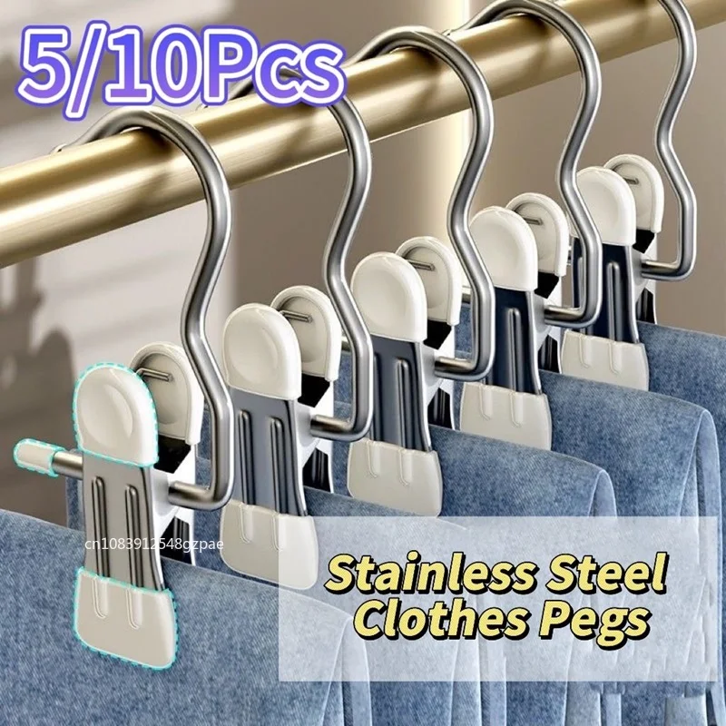 Stainless-Steel-Clothespins-Laundry-Clothes-Pegs-With-Hook-Pants-Hanger ...