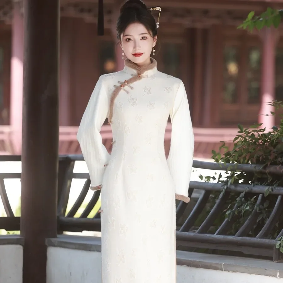 Yourqipao-Chenille-Thicken-Velvet-Retro-Chinese-Traditional-Long ...