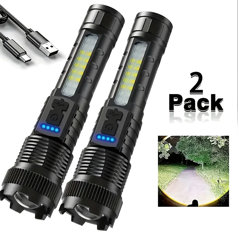 Telescopic Zoom Tactical Flashlights Rechargeable LED Torch 6 Lighting ...