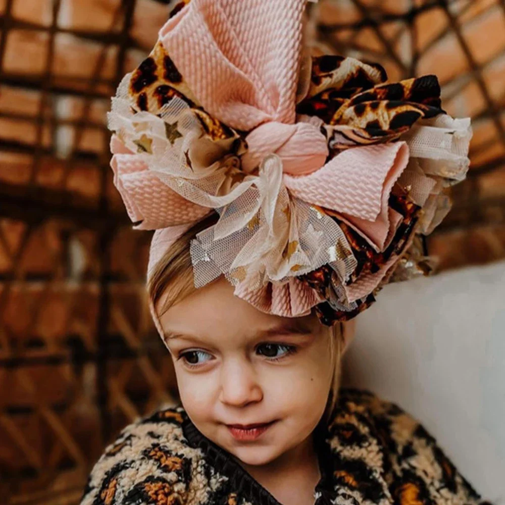Baby-Oversized-Bow-Headband-Leopard-Mesh-Bowknot-Wide-Turban-Newborn ...