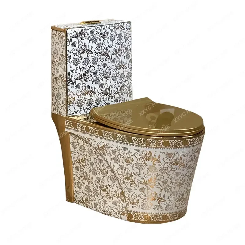 Golden-Pattern-Toilet-Color-Water-Saving-Flush-Electric-Gold-Plated ...