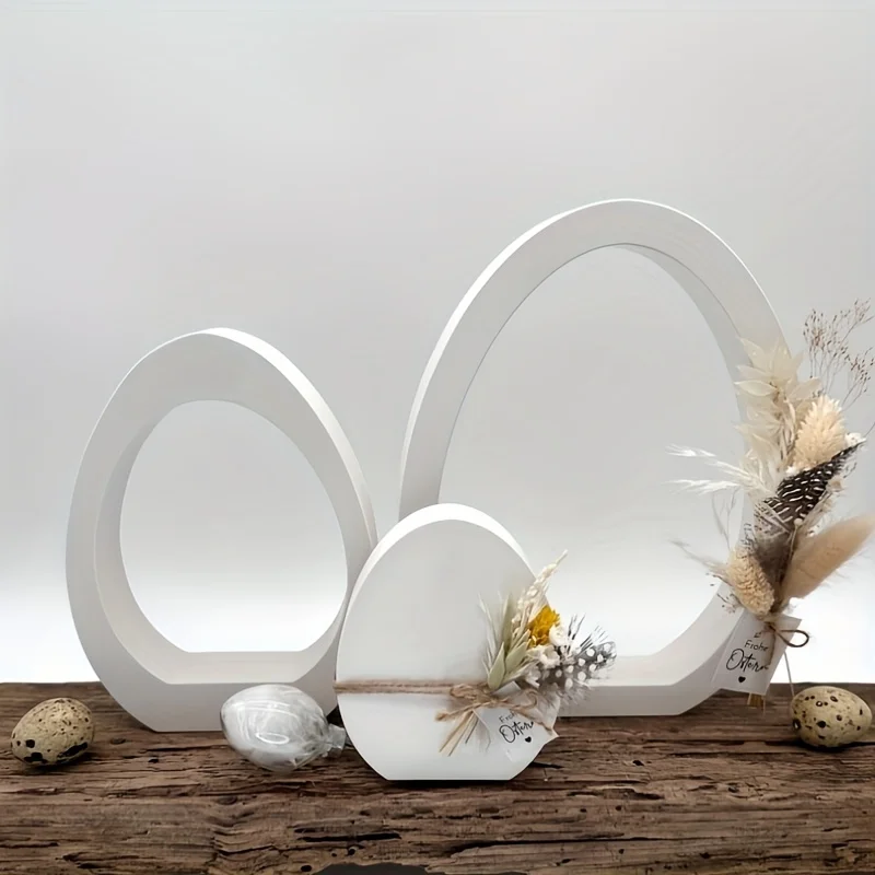 Easter Oval Three Egg Shape Gypsum Ornament Silicone Mold DIY Concrete ...