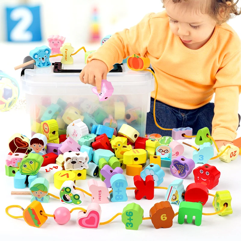 9-36pcs-Baby-Wooden-Toys-Cartoon-Fruit-Animal-Stringing-Threading ...
