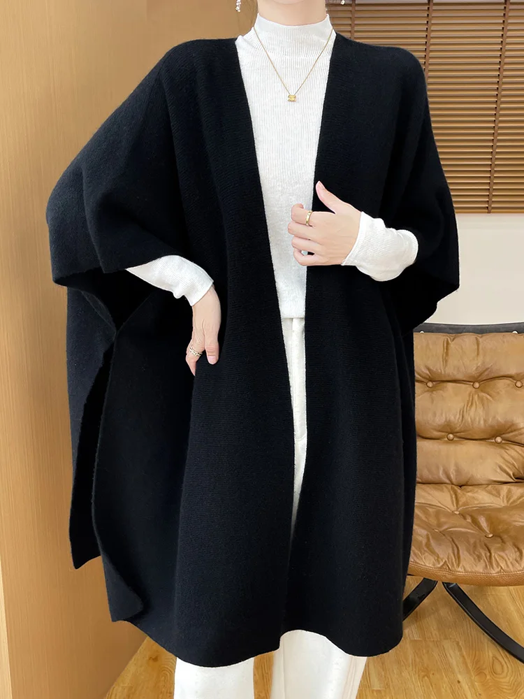 Women 100% Merino Wool Cape Scarf Cardigan Sweater Autumn Winter Soft ...