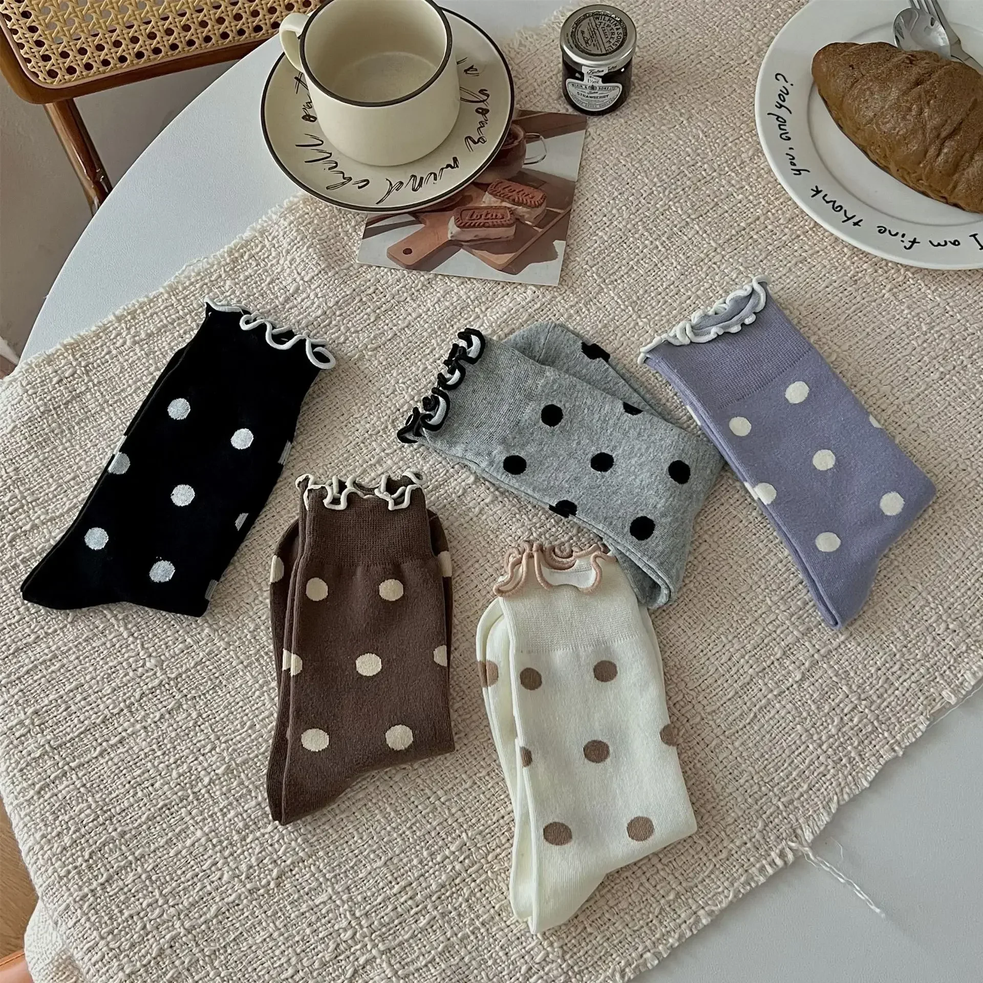 Korean-Fashion-Harajuku-Vintage-Cotton-Long-Socks-Sox-Polka-Dot-Cute ...