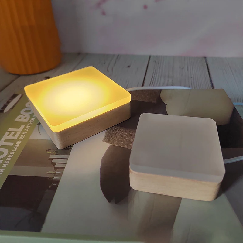 Wood-Square-LED-Night-Light-Base-Art-Display-Holder-USB-Lamp-for ...