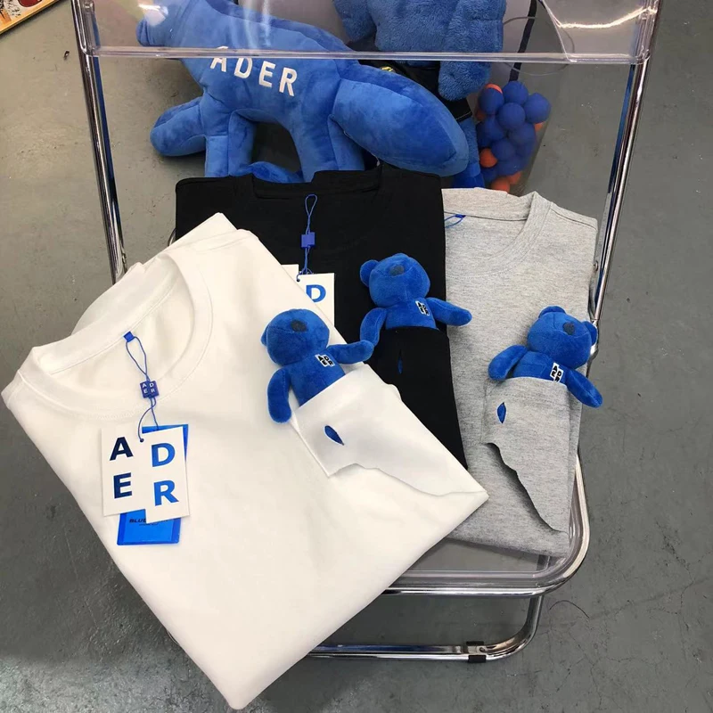 ADER ERROR 작은 천 블루 베어 티셔츠, 순면 캐주얼 흰색 반팔| | - AliExpress