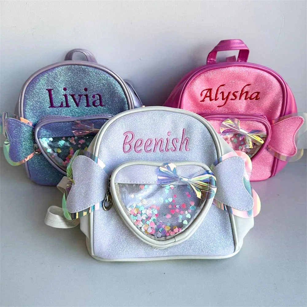 Custom Name Kindergarten Love Bow Girl's Backpack Embroidered Name ...