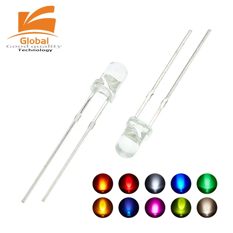 100pcs 3mm LED Light Emitting Diode Kit Warm white Red Blue Green UV ...