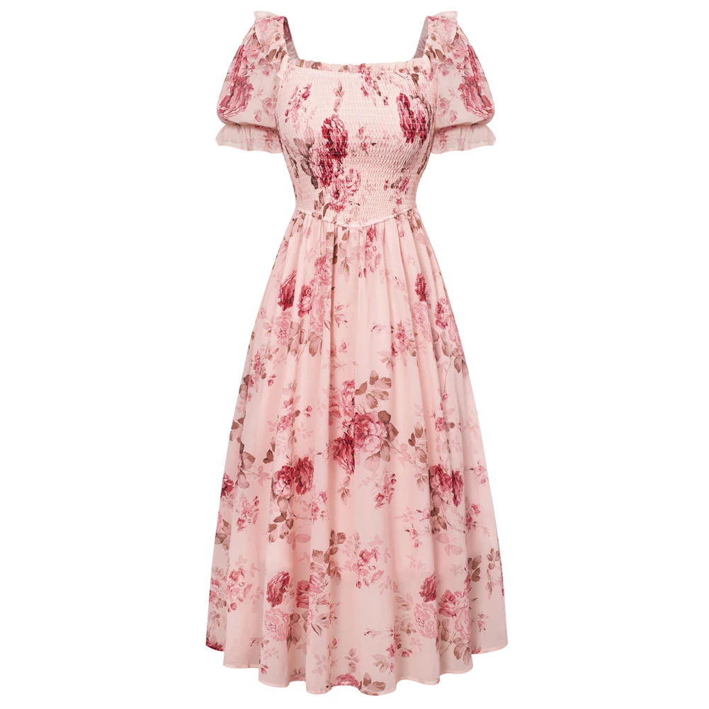 SD-Dress-Women-Vintage-Renaissance-Chiffon-Floral-Printing-Dress-Short ...