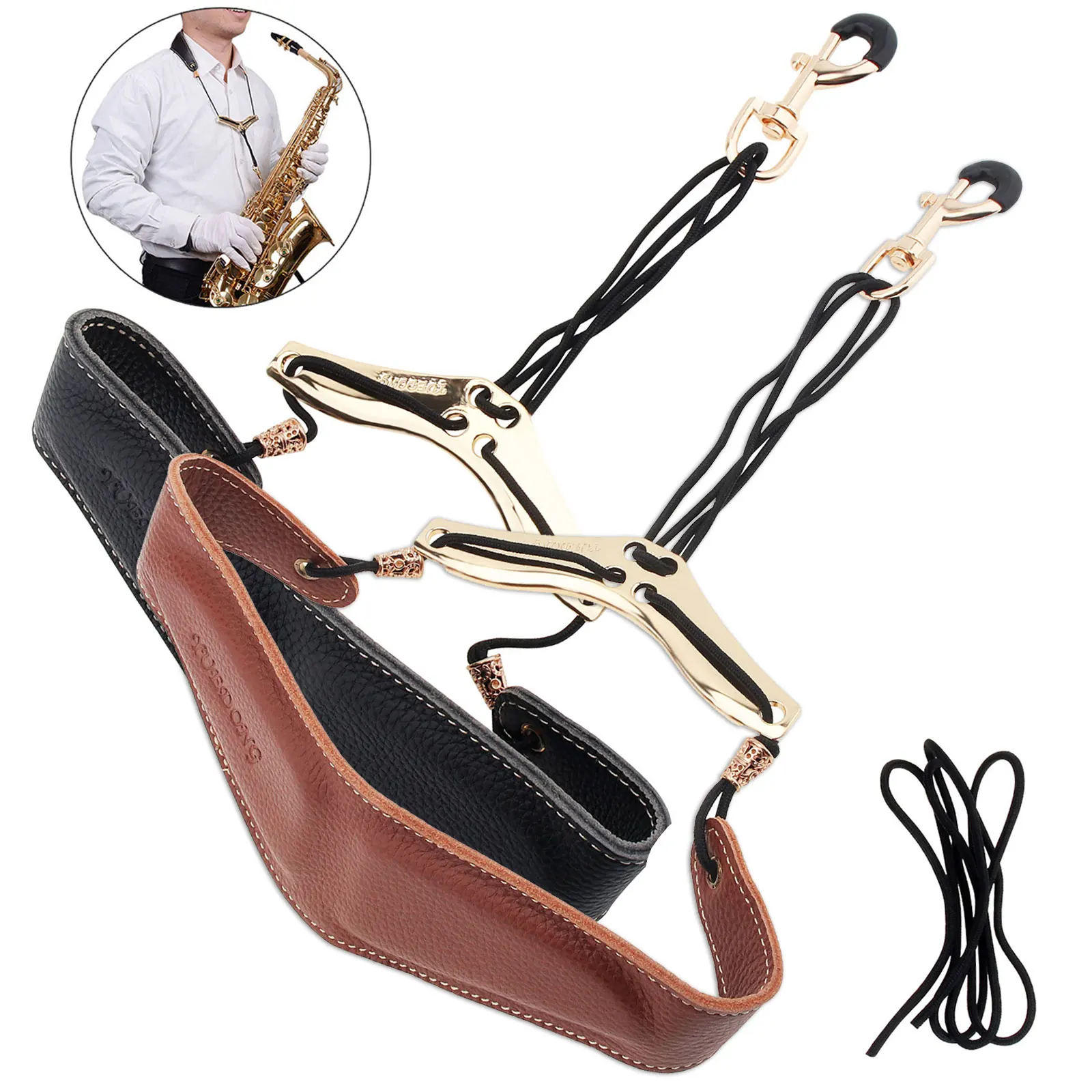 Genuine-Leather-Saxophone-Double-Shoulder-Neck-Strap-Cowhide-Material ...
