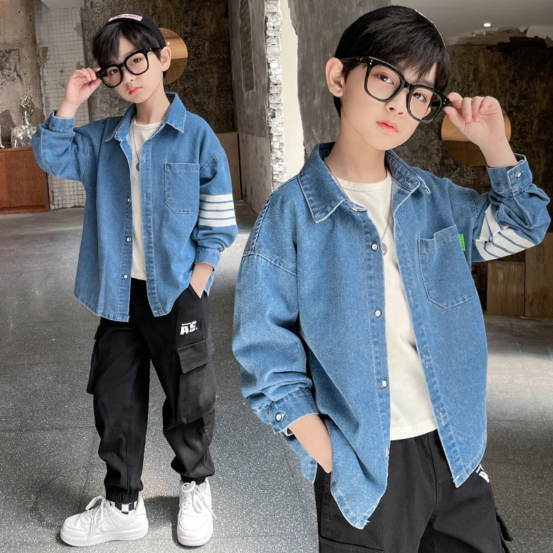 Boys' Denim Shirt 2022 New Style Children's Middle And Large Long ...