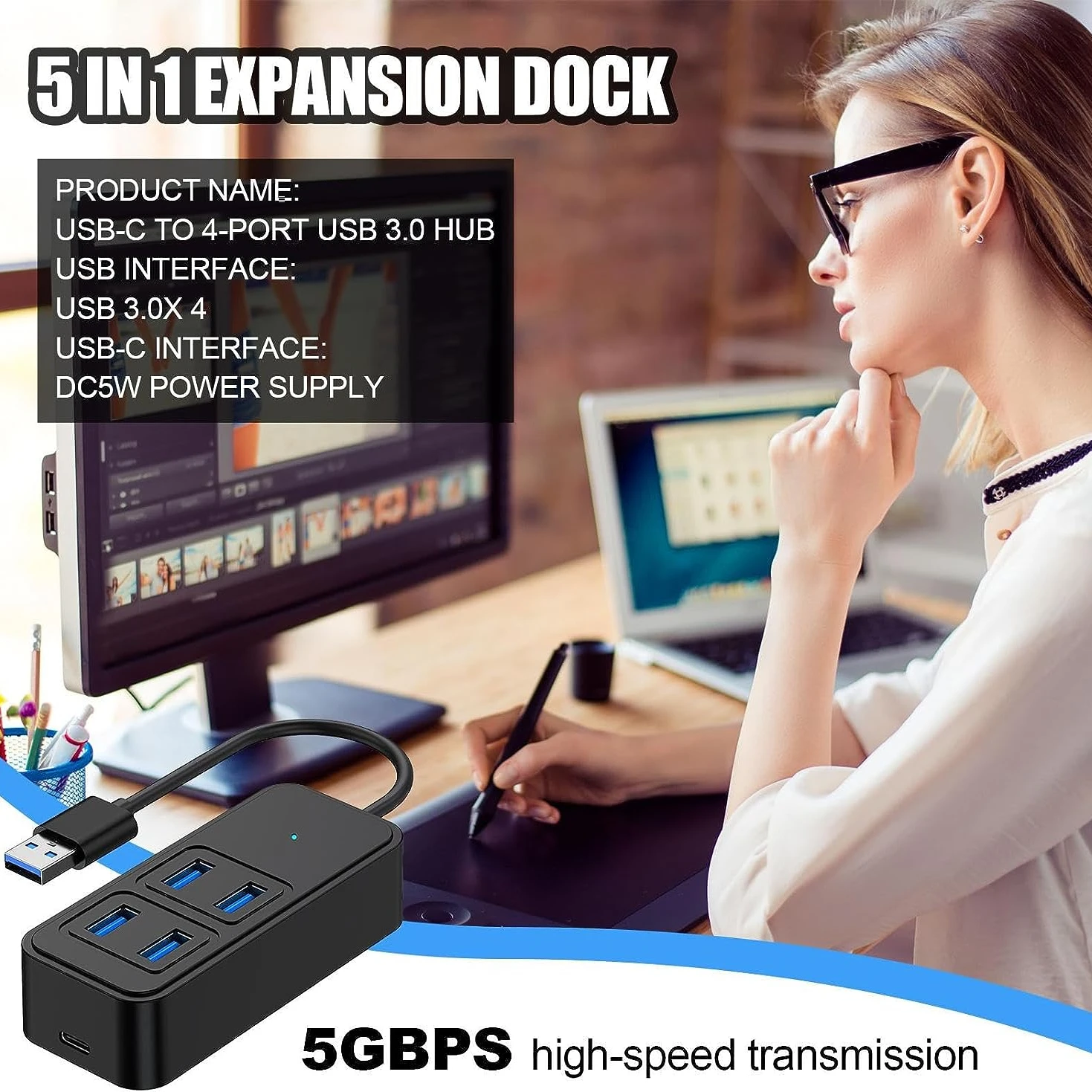 USB-3-0-Hub-5-Port-USB-Hub-USB-Splitter-High-speed-Data-Transfer-USB ...