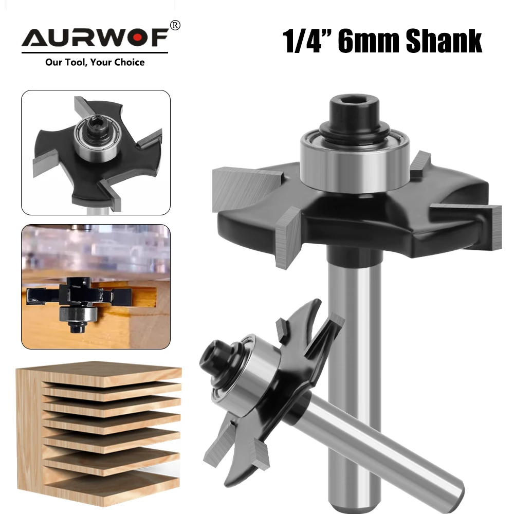 AURWOF 1/4 6mm 6.35mm Shank Four Blades T-Sloting Slot Cutter Jointing ...