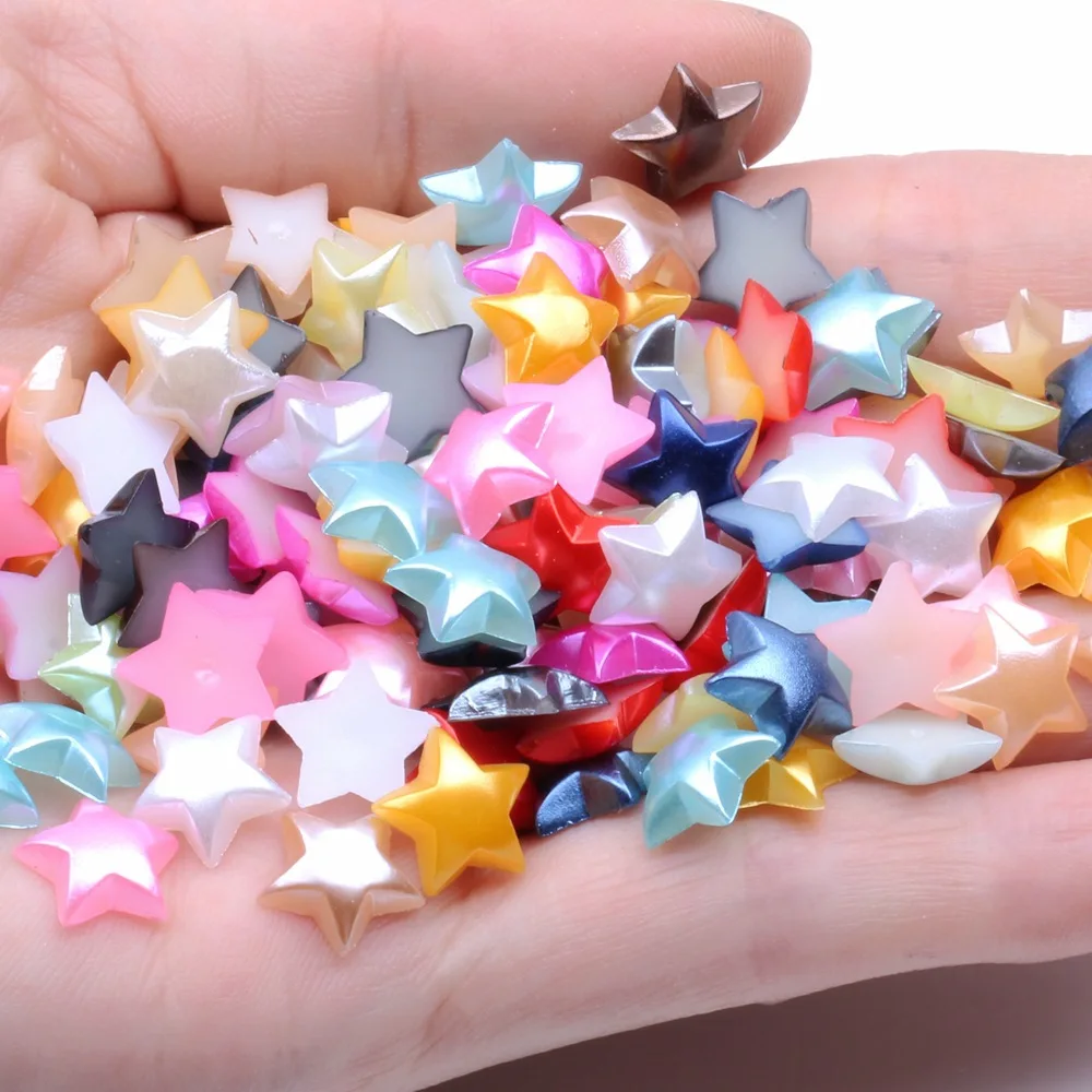 100pcs 10mm Resin Coloured Star Pearls Flatbacks DIY Christmas Crafts ...