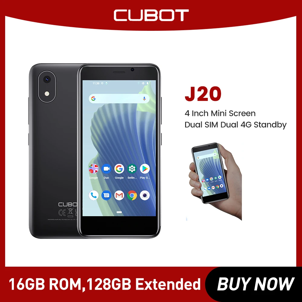 Cubot J20, 4 Polegada mini smartphone, 16GB ROM (128GB estendido), Dual SIM Dual 4G Celulares ...