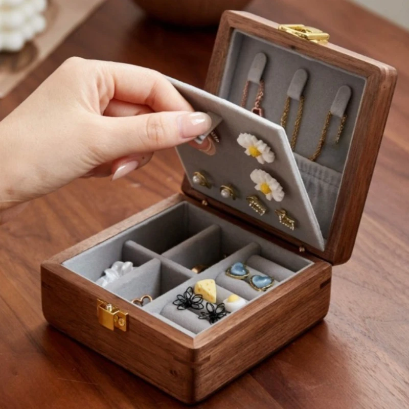 Wooden Earring Box Small Earrings Storage Cases Woman Portable Jewelry ...