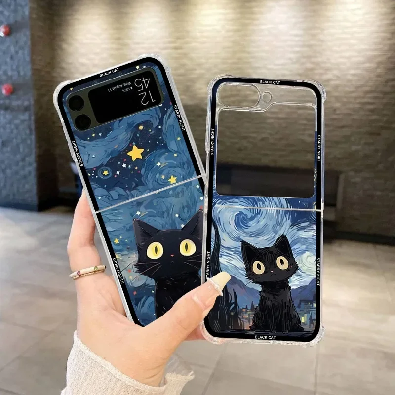 Artistic Black Cat Starry Night Phone Case For Samsung Galaxy Z Flip 6 ...