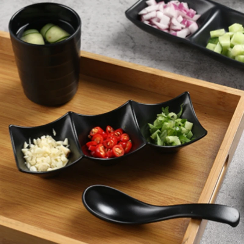 3-Grid-Sauce-Dish-Black-ABS-Three-compartment-Snack-Plate-For-Home ...