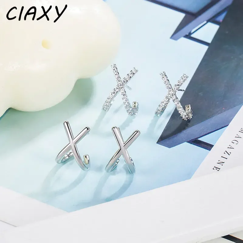 Silver Color X Shape Cross Stud Earrings for Women Smooth Surface ...