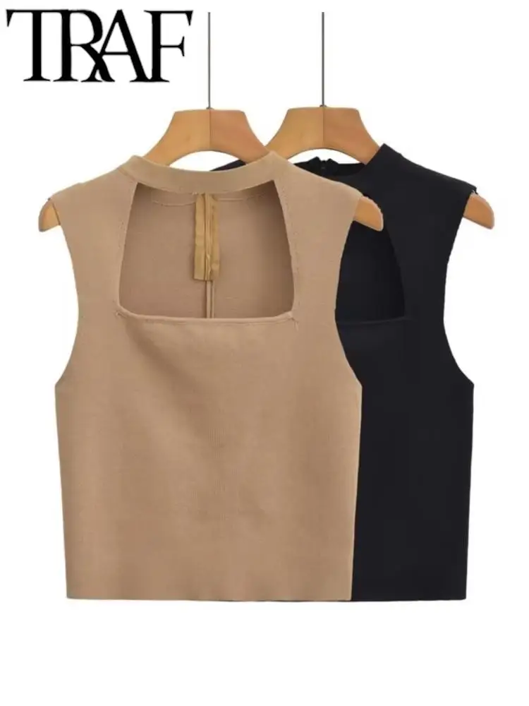 TRAF-Casual-Women-Sleeveless-Vest-Sweater-Sexy-Hollow-Out-Sleeveless ...