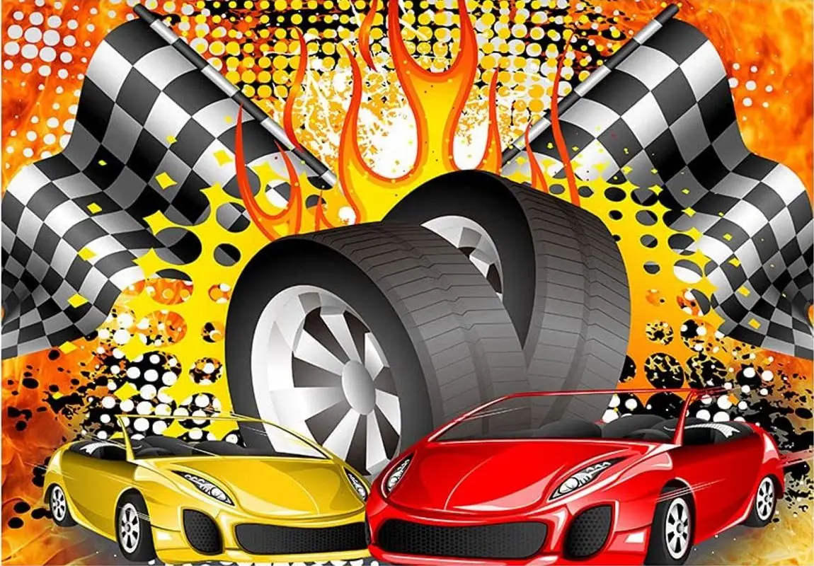 Fondo de fotografía de coche de carreras, decoraciones para fiesta de cumpleaños, decoración de ...