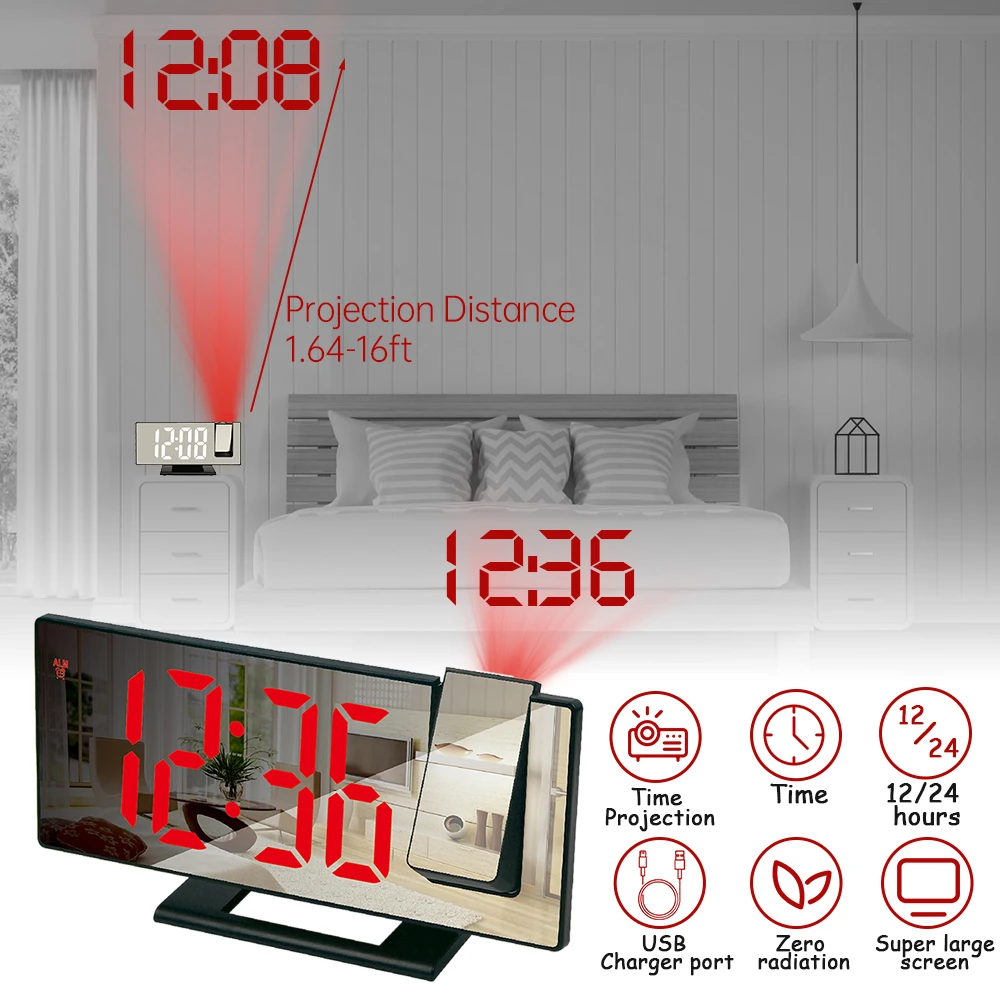 LED Digital Projection Alarm Clock with Temperature on Ceiling ...