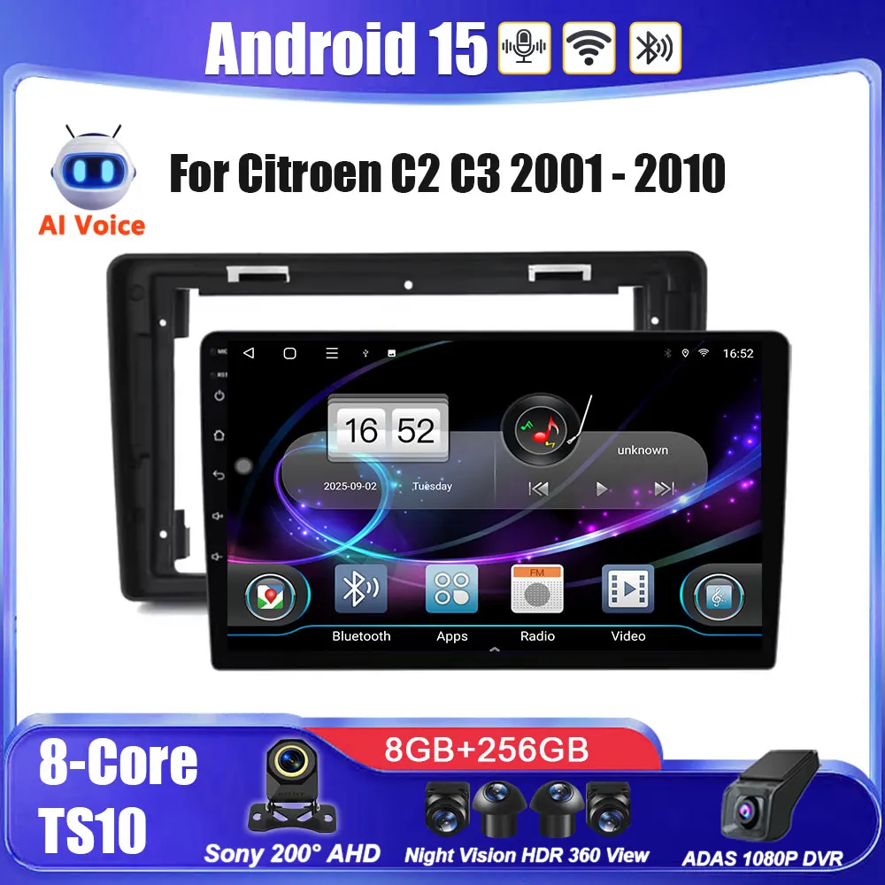 Android 15 Car For Citroen C2 C3 2001 2002 2003 - 2010 Auto QLED Radio ...