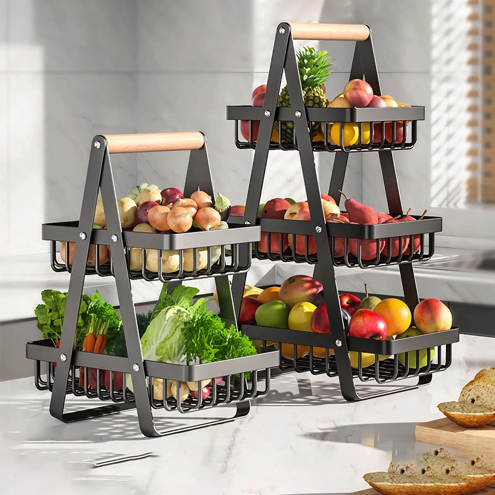 Countertop-Fruit-and-Vegetable-Basket-with-Wood-Handle-Preservation ...