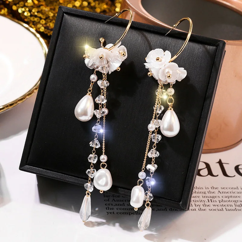 Crystal-Imitation-Pearl-Drop-Earring-for-Women-Shiny-Flower-Butterfly ...
