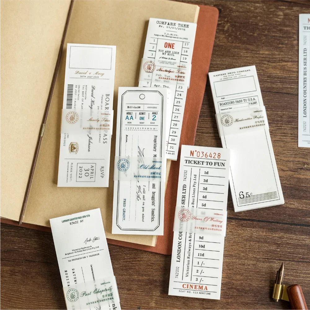 50-Sheets-Vintage-Ticket-Note-Book-Decorative-Paper-Retro-Overture ...