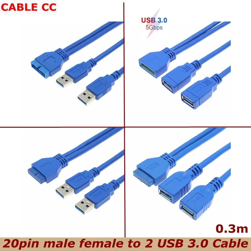 0-3m-New-Desktop-Computer-USB-3-0-20Pin-to-2-USB-Male-Female-Cable ...