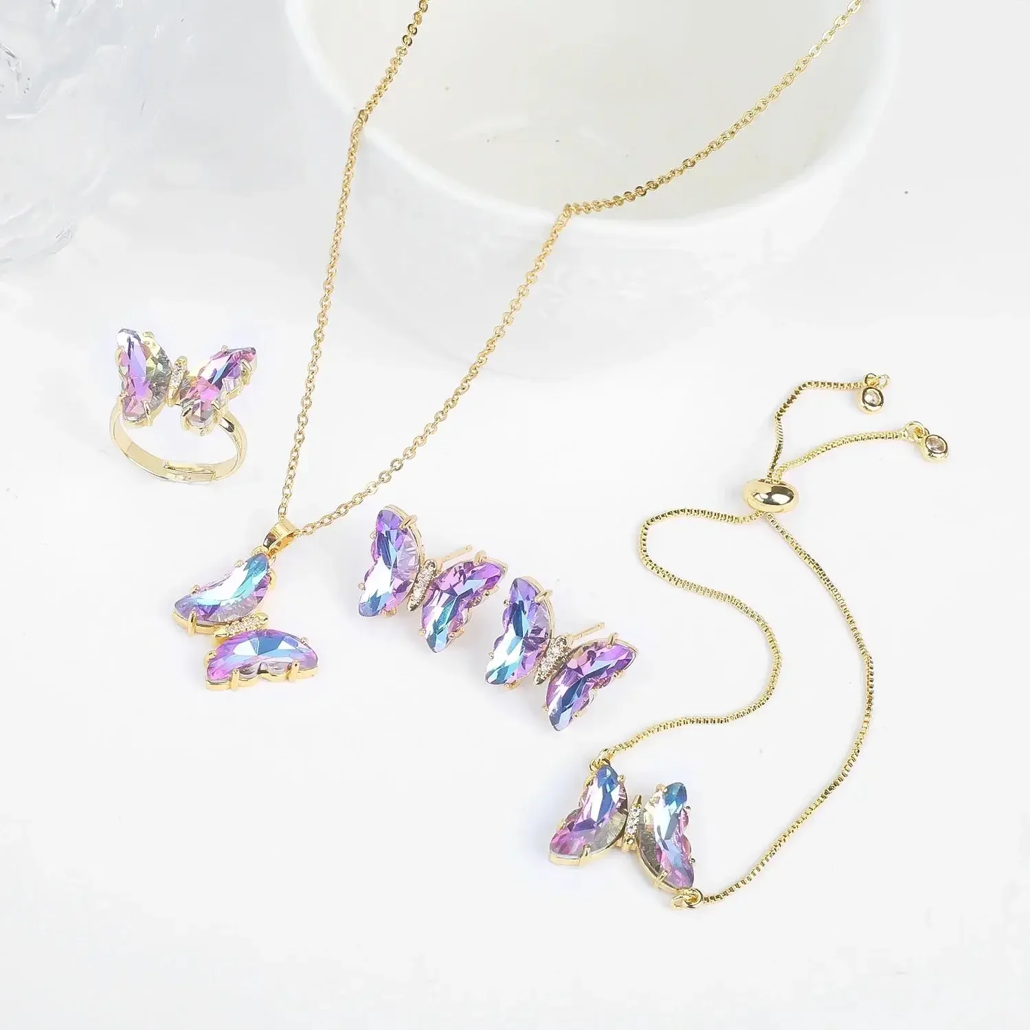 Butterfly-Bracelet-Ring-Necklace-Set-For-Women-Multi-Color-Animal ...