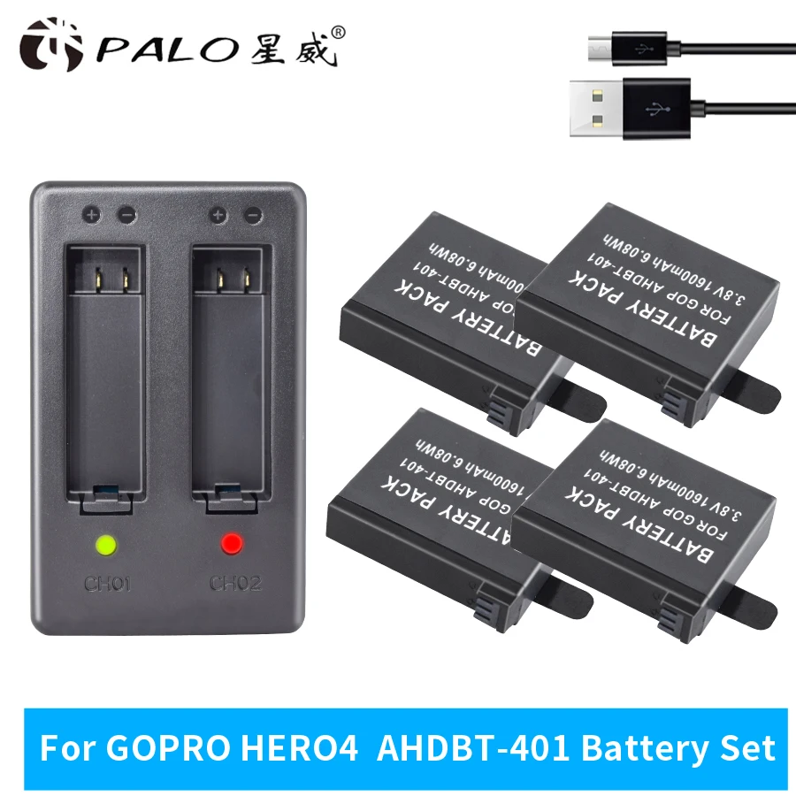 PALO-1600mAh-Go-pro-Hero-4-Battery-AHDBT-401-AHDBT401-Bateria-Charger ...